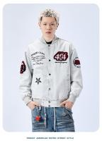 China Grey Ribbed Hem Minimalist french workwear jacket wholesale Embroidered Long Sleeve Custom (YY-8809) for sale