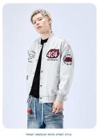 China Grey Ribbed Hem Minimalist french workwear jacket wholesale Embroidered Long Sleeve Custom (YY-8809) for sale