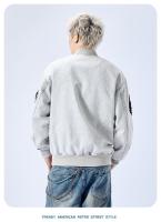 China Grey Ribbed Hem Minimalist french workwear jacket wholesale Embroidered Long Sleeve Custom (YY-8809) for sale