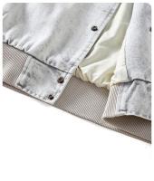 China Embroidered Grey Ribbed Hem Minimalist french workwear jacket wholesale Embroidered Long Sleeve Custom (YY-8809) for sale