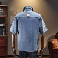 China Vintage Washed Solid Color Summer 2026 Non Stretch mens wholesale dress shirts Lapel Collar Short Sleeve Custom (CS027) for sale