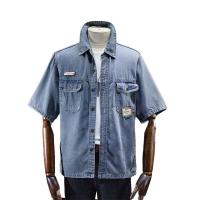 China Vintage Washed Solid Color Summer 2026 Non Stretch mens wholesale dress shirts Lapel Collar Short Sleeve Custom (CS027) for sale