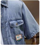 China Vintage Washed Solid Color Summer 2026 Non Stretch mens wholesale dress shirts Lapel Collar Short Sleeve Custom (CS027) for sale