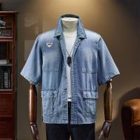 China Solid Color Summer 2026 Lapel Collar french workwear jacket wholesale Short Sleeve Urban Fashion Custom (CS026) for sale
