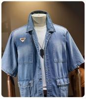 China Solid Color Summer 2026 Lapel Collar french workwear jacket wholesale Short Sleeve Urban Fashion Custom (CS026) for sale