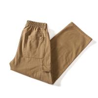 China Khaki Washed Casual wide leg track pants Cotton 100% Non Stretch Custom (KU2513) for sale