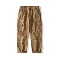 China Khaki Washed Casual wide leg track pants Cotton 100% Non Stretch Custom (KU2513) for sale