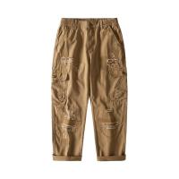 China Khaki Washed Casual wide leg track pants Cotton 100% Non Stretch Custom (KU2513) for sale
