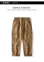 China Khaki Washed Casual wide leg track pants Cotton 100% Non Stretch Custom (KU2513) for sale