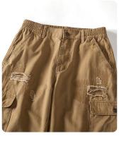 China Khaki Washed Casual wide leg track pants Cotton 100% Non Stretch Custom (KU2513) for sale