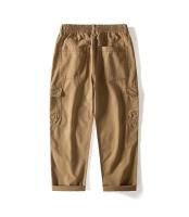 China Khaki Washed Casual wide leg track pants Cotton 100% Non Stretch Custom (KU2513) for sale
