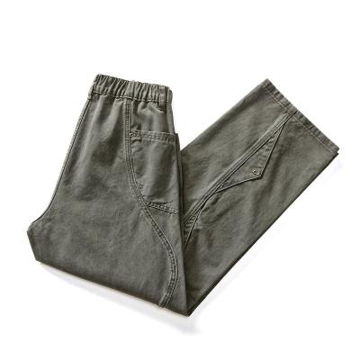 China Washed Casual Army Green wide leg track pants Cotton 100% Non Stretch Custom (KU2511) for sale