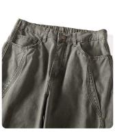 China Washed Casual Army Green wide leg track pants Cotton 100% Non Stretch Custom (KU2511) for sale