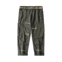 China Washed Casual Beading wide leg track pants Army Green Cotton 100% Custom (KU2510) for sale