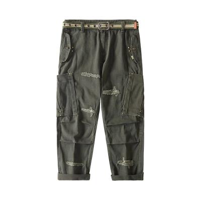China Washed Casual Beading wide leg track pants Army Green Cotton 100% Custom (KU2510) for sale