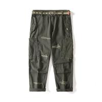 China Washed Casual Beading wide leg track pants Army Green Cotton 100% Custom (KU2510) for sale