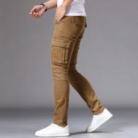 China Mid Waist Stone Washed Chemical Wash wholesale skinny jeans mens Slight Stretch Army Green Khaki Red Custom (TM221) for sale