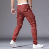 China Mid Waist Stone Washed Chemical Wash wholesale skinny jeans mens Slight Stretch Army Green Khaki Red Custom (TM221) for sale