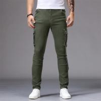 China Mid Waist Stone Washed Chemical Wash wholesale skinny jeans mens Slight Stretch Army Green Khaki Red Custom (TM221) for sale