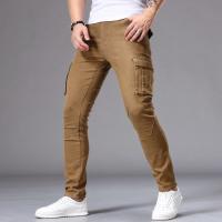 China Mid Waist Stone Washed Chemical Wash wholesale skinny jeans mens Slight Stretch Army Green Khaki Red Custom (TM221) for sale