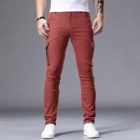 China Mid Waist Stone Washed Chemical Wash wholesale skinny jeans mens Slight Stretch Army Green Khaki Red Custom (TM221) for sale