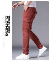 China Mid Waist Stone Washed Chemical Wash wholesale skinny jeans mens Slight Stretch Army Green Khaki Red Custom (TM221) for sale