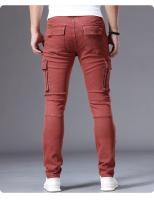 China Mid Waist Stone Washed Chemical Wash wholesale skinny jeans mens Slight Stretch Army Green Khaki Red Custom (TM221) for sale