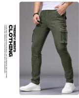 China Mid Waist Stone Washed Chemical Wash wholesale skinny jeans mens Slight Stretch Army Green Khaki Red Custom (TM221) for sale