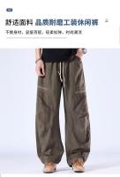 China Green Daily Mid Waist wide leg track pants Cotton 100% Spring 2026 Custom (YY-M253) for sale
