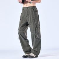 China Army Green Washed Casual Army Green wide leg track pants Cotton 100% Spring 2026 Custom (KU2515) for sale