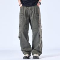 China Army Green Washed Casual Army Green wide leg track pants Cotton 100% Spring 2026 Custom (KU2515) for sale