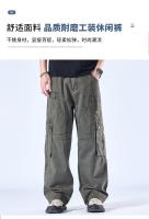 China Army Green Washed Casual Army Green wide leg track pants Cotton 100% Spring 2026 Custom (KU2515) for sale