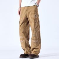 China Khaki Khaki Washed Casual wide leg track pants Cotton 100% Spring 2026 Custom (KU2513) for sale