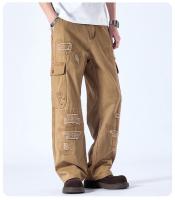 China Khaki Khaki Washed Casual wide leg track pants Cotton 100% Spring 2026 Custom (KU2513) for sale