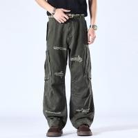 China Beading Washed Casual Beading wide leg track pants Army Green Cotton 100% Custom (KU2510) for sale