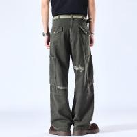 China Beading Washed Casual Beading wide leg track pants Army Green Cotton 100% Custom (KU2510) for sale