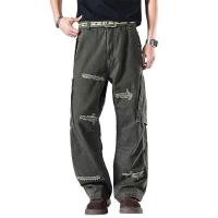China Beading Washed Casual Beading wide leg track pants Army Green Cotton 100% Custom (KU2510) for sale