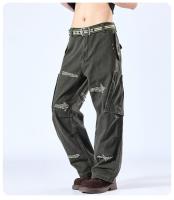 China Beading Washed Casual Beading wide leg track pants Army Green Cotton 100% Custom (KU2510) for sale