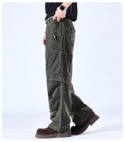 China Beading Washed Casual Beading wide leg track pants Army Green Cotton 100% Custom (KU2510) for sale