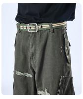 China Beading Washed Casual Beading wide leg track pants Army Green Cotton 100% Custom (KU2510) for sale
