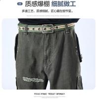 China Beading Washed Casual Beading wide leg track pants Army Green Cotton 100% Custom (KU2510) for sale