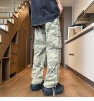 China Camouflage Daily Washed Mid Waist cargo pants wholesale price Camouflage Cotton 100% Custom (KU24113) for sale