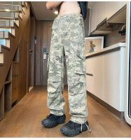China Camouflage Daily Washed Mid Waist cargo pants wholesale price Camouflage Cotton 100% Custom (KU24113) for sale