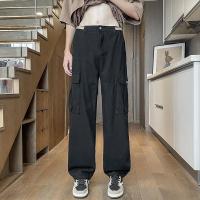 China Black Daily Mid Waist cargo pants wholesale price Cotton 100% Non Stretch Custom (KU24112) for sale