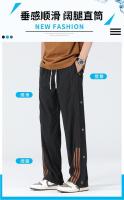 China Black Summer Non Stretch wide leg track pants Urban Fashion Regular Custom (KU24103) for sale