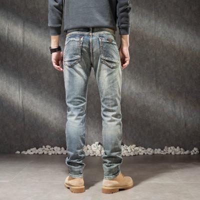 China Vintage Mid Waist Vintage Color wholesale skinny jeans mens Slight Stretch Vintage Washed Embroidered Custom (L088) for sale