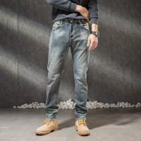 China Vintage Mid Waist Vintage Color wholesale skinny jeans mens Slight Stretch Vintage Washed Embroidered Custom (L088) for sale