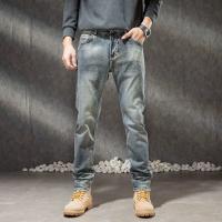 China Vintage Mid Waist Vintage Color wholesale skinny jeans mens Slight Stretch Vintage Washed Embroidered Custom (L088) for sale