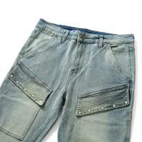 China Mid Waist Green Blue Youth Trend jogger pants wholesale Slight Stretch Stone Washed Vintage Washed Custom (Y240) for sale