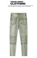 China Mid Waist Green Blue Youth Trend jogger pants wholesale Slight Stretch Stone Washed Vintage Washed Custom (Y240) for sale